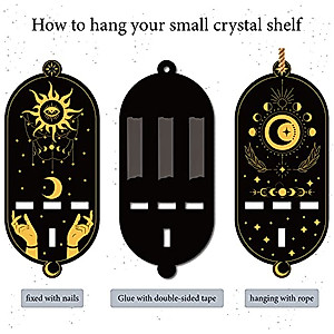 CREATCABIN 2Pcs Small Crystal Shelf Display Sun Moon Star Wooden Crystal Holder Stand with 6Pcs C1 Gemst1 Pendulum Chains Magical Witch Altar for Hanging Crystals St1 Wall Decor 3.03 x 7.01inch