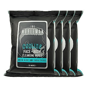 Men's Cooling Face + Body Cleansing Wipes - 4 Pack - 120 Count Post Workout Travel Towlettes