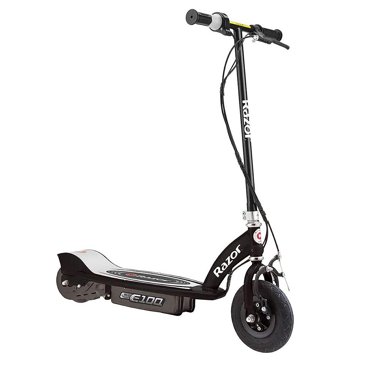 Razor E100 Kids Ride On 24V Motorized Powered Electric Scooter Toy, Speeds up to 10 MPH with Helmet and Safety Elbow Knee Pad Set, Black