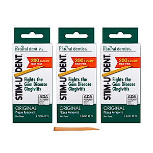 Stim-U-Dent, Plaque Removers for Teeth and Gums, 600 Soft, Mint Flavor Biodegradable Dental Picks, Alternative to Dental Floss and Plastic Floss-Picks, 200 Per Box, 3 Boxes