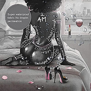 Byitre 4PCS Shower Curtain Set with Rugs,Toilet Lid Cover and U-Shaped Mat,African American Shower Curtains for Bathroom Waterproof Polyester Black Women Bathroom Sets, 71'' x 71''