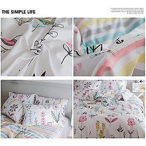 HighBuy Floral Duvet Cover Twin 3 Piece Bedding Sets Cotton Garden Boho Aesthetic Comforter Cover for Boys Girls Reversible Striped Bedroom Collections,Style03