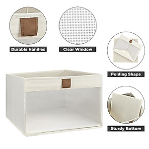 Coyacool Storage Bins with Clear Window, Linen Closet Organizers and Storage, Closet Storage Shelves Box, Foldable Cloth Basket for Towels, Books, Toys, 10.75" x 10.75" x 7.5", Beige, 2-pack