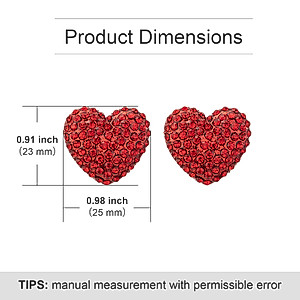 Valentines Day Earrings, Valentines Day Gifts for Her, Girlfriend, Wife, Big Red Heart Stud Earrings for Women, Sparkling Rhinestone Earrings, E03A