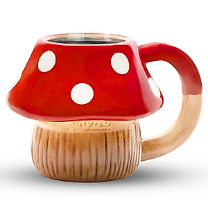 Mushroom Mug 12oz - Cute Ceramic Mushroom Cup for Coffee Tea and Mushroom Themed GIfts - Cool Cottagecore Aesthetic Kawaii Unique Fun Funky Novelty Hippie Fungi Toadstool Enamel Mushroom Decor Stuff