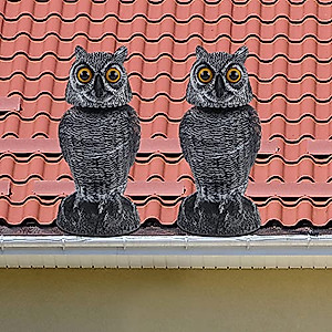Hausse 2 Pack Bird Scarecrow Fake Owl Decoy Sculpture, Rotating Head Plastic Owl Bird Deterrents, 10.6 Inch Height Nature Enemy Horned Pest Repellent for Outdoor Garden Yard