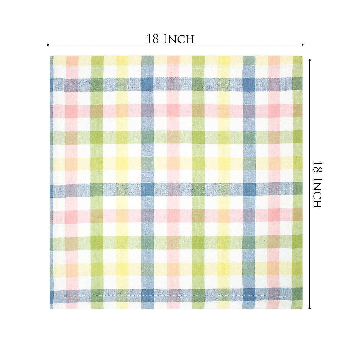 COTTON CRAFT Gingham Buffalo Plaid Check Napkins - Mitered Corners - Spring Easter Bunny Pastel Luncheon Dinner - Set of 8 - Pure Cotton - Reusable Washable - 18 inch x 18 inch - Yellow Multi Pastel