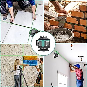 16 Lines Laser Level Self Leveling, 4x360° 4D Green Cross Line Lazer Level Tool with 2 Rechargable Batteries,Two 360° Vertical and Two 360° Horizontal Laser Dimmable brightness & Remote Controller