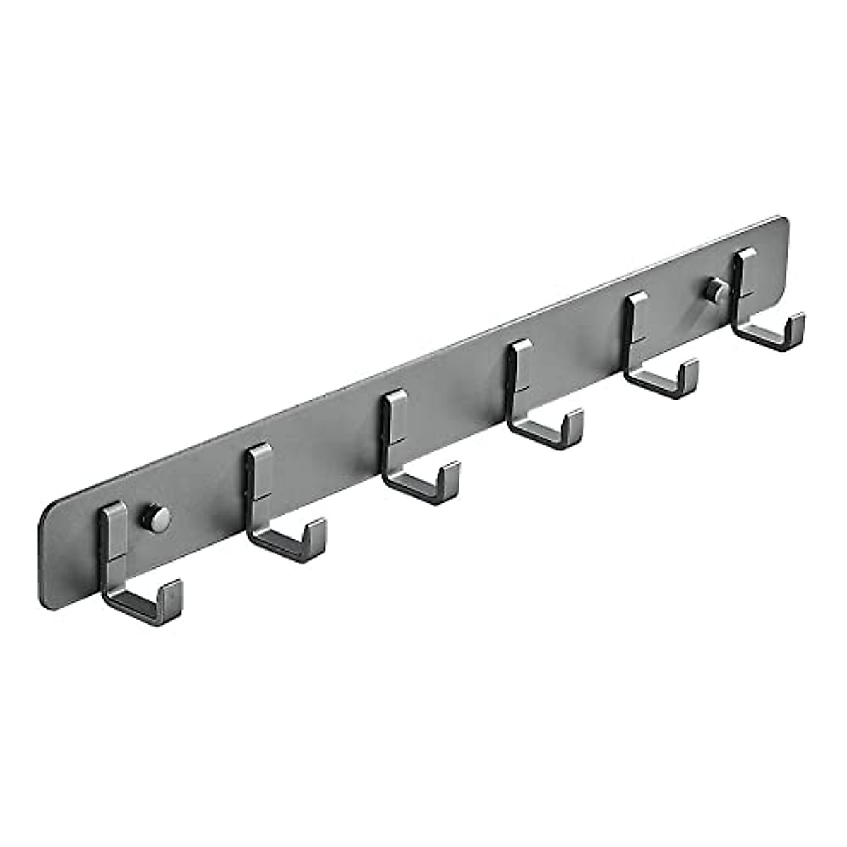 Durable Space Aluminum Metal Perforated and Adhesive Wall Mounted Coat Rack, 21 Inch, 6 Hooks, Heavy Duty Metal Coat Hook Rack Rail Hanger for Entryway, Kitchen, Gym, Wardrobe, Bedroom, Bathroom