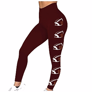 High Waist Legging for Women Football Print Shiny Gym Yoga Pants Hidden Scrunch Butt Lift Pants