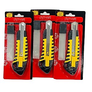 18MM Heavy Duty Utility Knife Box Cutter with 2 Extra Snap Off Blades - 3 Pack