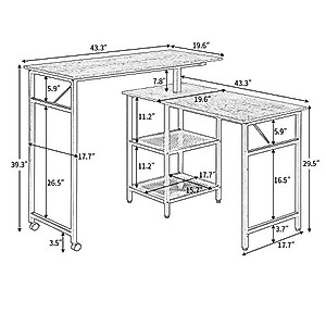 TITA-DONG L-Shaped Computer Desk,Industrial Office Desk with 2-Tier Storage Shelves,Multifunctional Adjustable Rotating Double Corner Computer Desk for Home Office