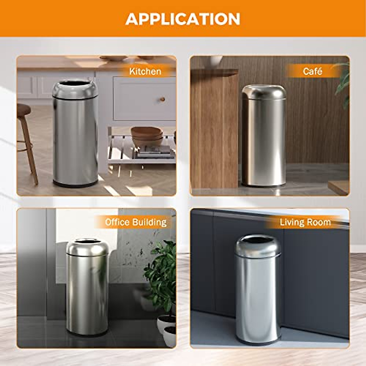BEAMNOVA Trash Can Outdoor Indoor Garbage Enclosure with Lid Open Top Inside Cabinet Stainless Steel Industrial Waste Container, Silver