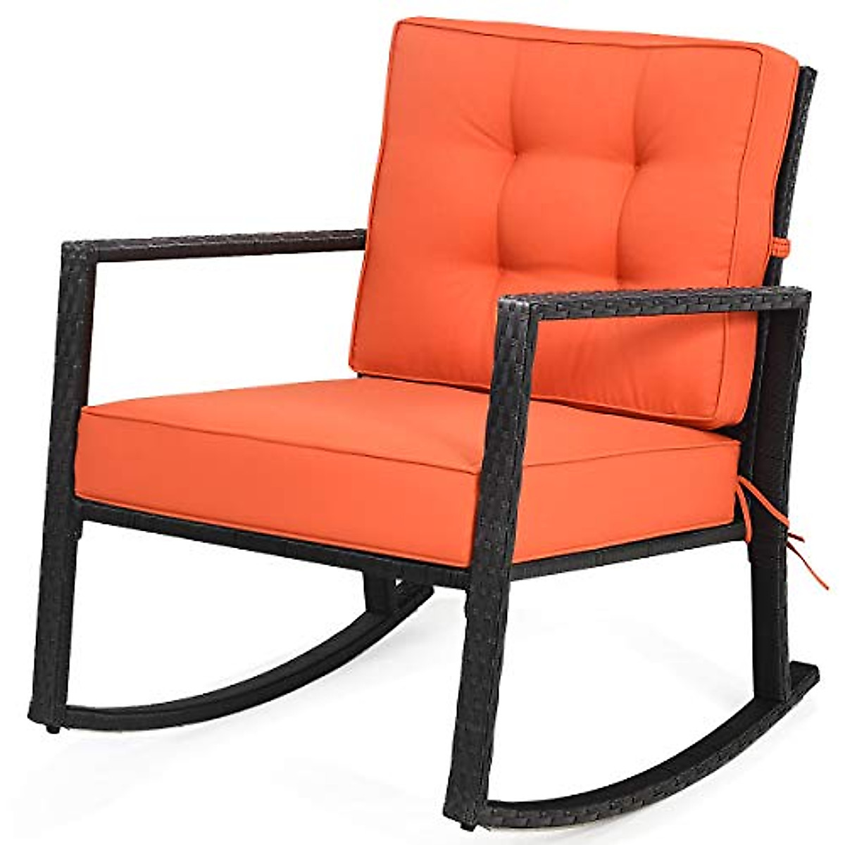 Tangkula Wicker Rocking Chair, Outdoor Glider Rattan Rocker Chair with Heavy-Duty Steel Frame, Patio Wicker Furniture Seat with 5” Thick Cushion for Garden, Porch, Backyard, Poolside (1, Orange)