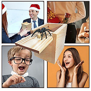 Jishi Large Spider Prank Box Gag Gift, Funny Wooden Surprise Gift Box for Money Cash Card, Spider Stocking Stuffers Prank Toys for Kids 4-8-12 Boys, Christmas White Elephant Gifts for Adults Men Women