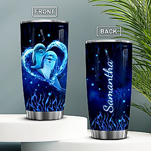 Wassmin Dolphin Gifts Personalized Dolphin Tumbler Stainless Steel 20oz 30oz Coffee Travel Cup Custom Gifts for Woman Girls Friend Spirit Animal Lovers Birthday Christmas