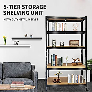 Xinng Heavy Duty Shelving Unit 5 Tier Steel Metal Industrial Shelving Rack for Garage Sheds Storage 875KG Capacity Boltless Easy Assemble Height Adjustable Shelves 29.5" W x 11.8" D x 66.9" H Black