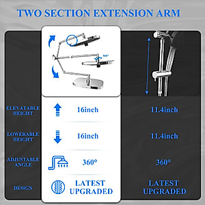 10+9 Functions High Pressure Rain/Rainfall Shower Heads With Handheld Spray Combo(Built-in Power Wash Mode), 10 Inch Double/Dual Shower Head With Handheld - Height/Angle Adjustable(Polished Chrome)