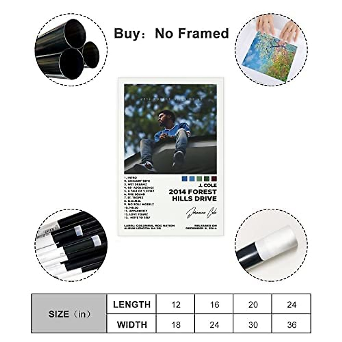 LANGYU J Poster Cole 2014 Forest Hills Drive Album Cover Poster Canvas Printed Poster Unframe:12x18inch(30x45cm)