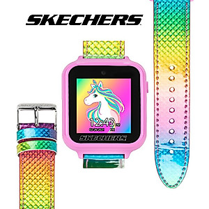 Skechers Kids Smart Watch with Rainbow Iridescent Strap, Games, Camera, & Fitness Tracker – Fun & Colorful Digital Watch with Touchscreen, Alarm, and Step Counter, Perfect for Everyday Wear and Play