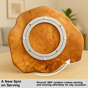 Driini Premium Handmade Root Wood Lazy Susan Turntable Organizer - Rustic Wooden Serving Platter Cheese Board (12")