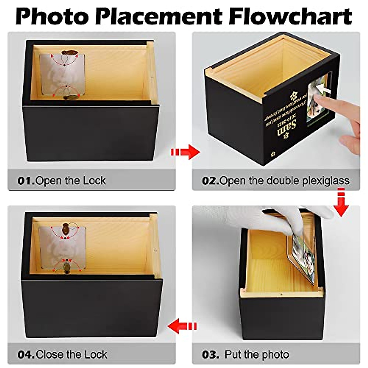 Custom Pet Urns for Dogs Ashes, Wood Personalized Cat Dogs Urns [Unique], Photo Box Pet Cremation Urn, Memorial Urns for Ashes with Delicate, Keepsake Pet Urns for Cat Dogs Ashes(Black)