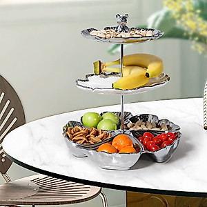Acliys 3 Tier Serving Stand with Porcelain Serving Platter, Divided Serving Dishes, Cupcake Stand, Dessert Table Display Set for Fruit Nut Pastry Chips and Dip, Veggies, Candy and Snacks