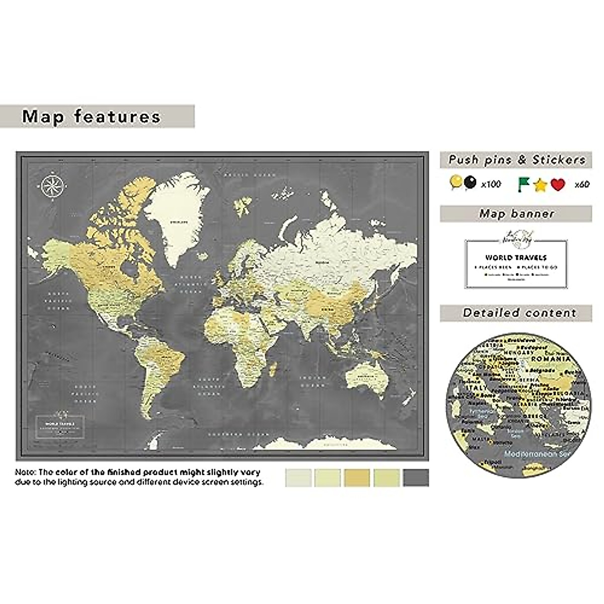 World Map Poster with Pins for Travel Tracking | Push Pin Travel Map Poster for travel tracking (32 x 24)