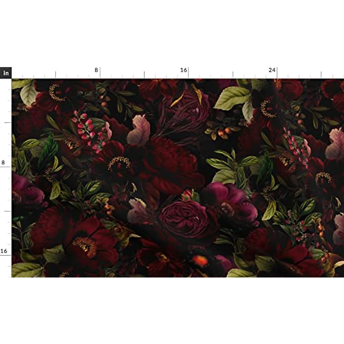 Spoonflower Square Throw Pillow, 18", Velvet - Romantic Gothic Moody Floral Vintage Flowers Victorian Dark Roses Print Throw Pillow Cover