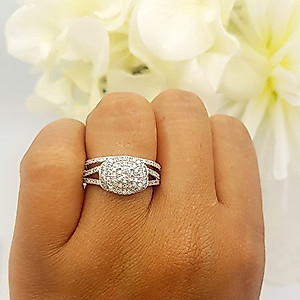 Dazzlingrock Collection 1.00 Carat (Ctw) 14K Round Diamond Ladies Bridal Halo Engagement Ring Set 1 CT, White Gold, Size 7