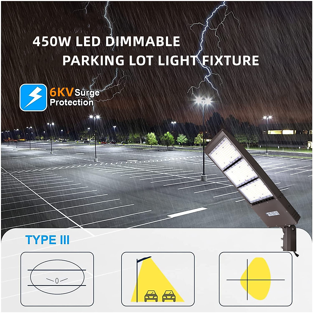 450W Dimmable LED Parking Lot Light with Slip Fitter, 5000K Daylight 63000LM 140lm/w, [Dusk to Dawn Photocell&Shorting Cap Included] Outdoor LED Shoebox Lights, UL/DLC Commercial Lighting Fixture