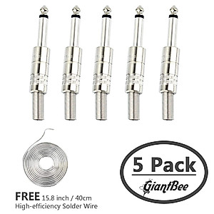 1/4" Audio Plugs 6.35 mm Plug TS Male 1/4 inch Solder Type Mono Plug Straight Design Connector with Spring for DJ Mixer Speaker Guitar Cables Phono Patch Cable Microphone Cables Alloy ( 5 Pack )