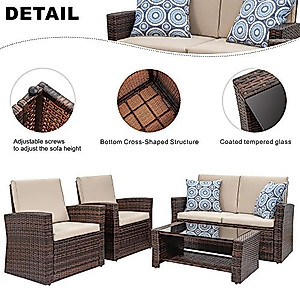 Walsunny Quality Outdoor Living,Outdoor Patio Furniture Sets,4 Piece Conversation Set Wicker Ratten Sectional Sofa with Seat Cushions (Brown)