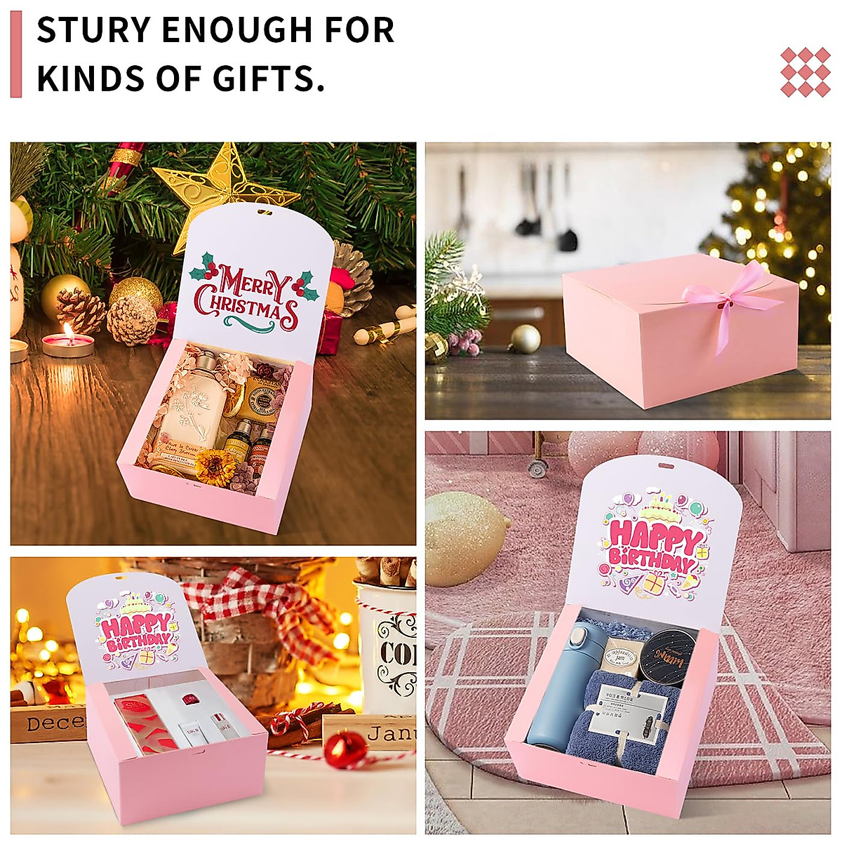 WLUSEAXI 12pack Gift Boxes with Lids,Pink Gift Boxes Bulk with Bow Ribbon,Bridesmaid Proposal Box for Presents Kraft Paper Gift Boxes for Wedding,Christmas,Halloween,Baby Shower