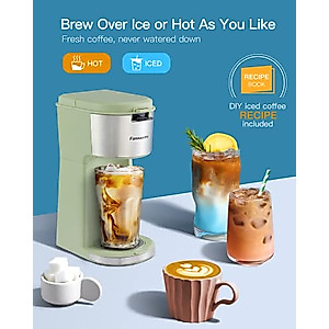 Famiworths Iced Coffee Maker, Hot and Cold Coffee Maker Single Serve for K Cup and Ground, with Descaling Reminder and Self Cleaning, Iced Coffee Machine for Home, Office and RV, Green