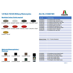 Italeri Harley Davidson WLA 750 WWII Military Motorcycle 1:9 Scale - Plastic Model Kit 7401