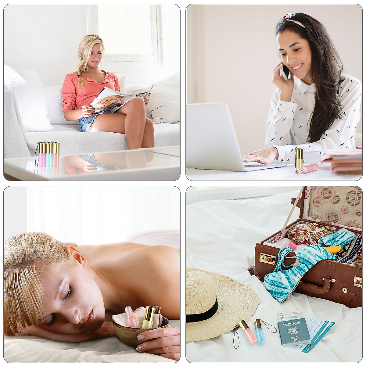 Mavogel Essential Oil Roller Bottles - 24 Pack 5ml Pearl Colored Glass Roller Bottles with Stainless Steel Roller Balls, Essential Oil key Opener and Droppers Included