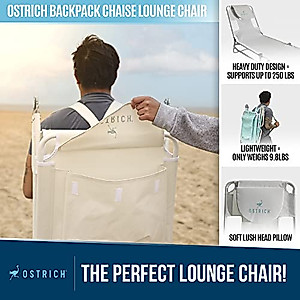 Ostrich Outdoor Folding Adjustable Recliner Chaise Lounge Chair for Beaches, Lakes, and Backyard Pools with Backpack Carrying Straps & Storage Bag