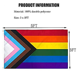 Progress Pride Rainbow Flag 3x5 ft LGBTQ Gay Pride Flags All Inlcusive Progressive Bisexual Non Binary Lesbian Transgender Flag Indoor Outdoor Wall