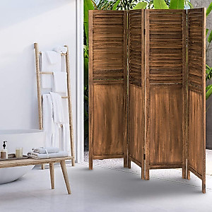 Giantex 4 Panel 6 ft Wooden Room Divider, Portable Partition Screen, Perfect Zoom Background, Wood Panel Dressing Screen, Indoor Outdoor Folding Privacy Screens for Home Office Barn Garden, Khaki