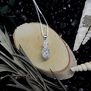 Sterling Silver Small Pineapple Pendant Necklace, 16+2" Extender