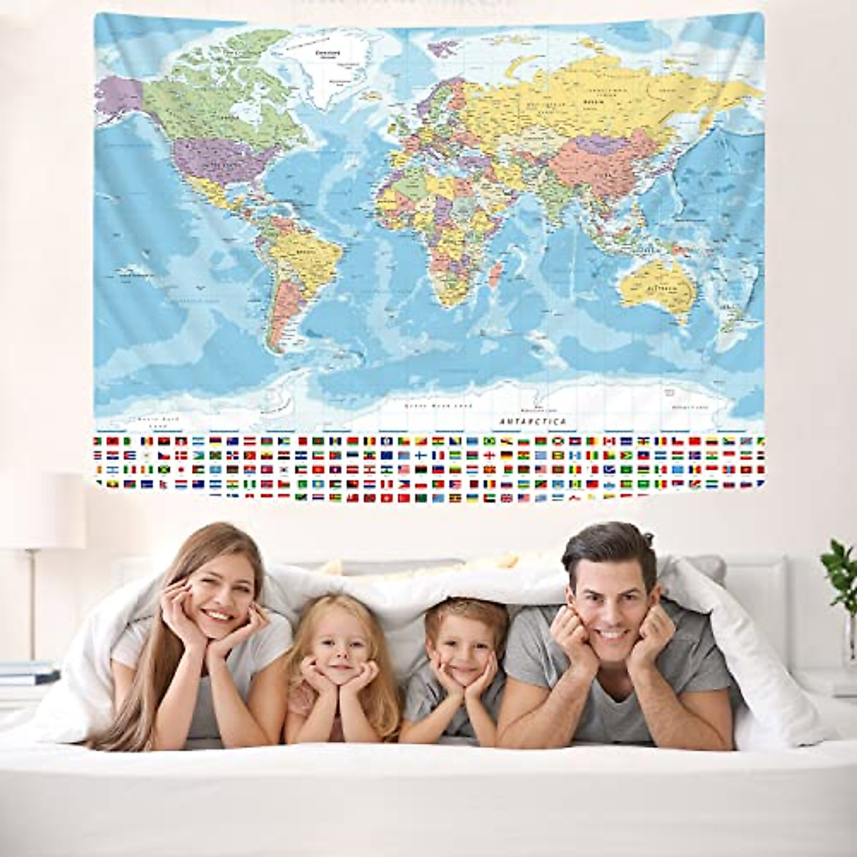 KYKU Small World Map Tapestry World Tapestries Globe Map Tapestry Flags Travel Classroom Decor Earth Decorations Party (51.2 x 59.1)