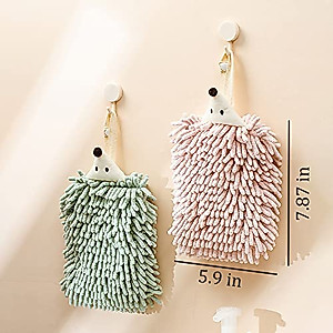 4 Pack Chenille Hand Towels Funny Fuzzy Ball Towel Cute Animal Kids Hand Towels Microfiber Plush Absorbent Quick Hand Drying Puff Towel with Hanging Button Loop for Kitchen and Bathroom (Hedgehog)