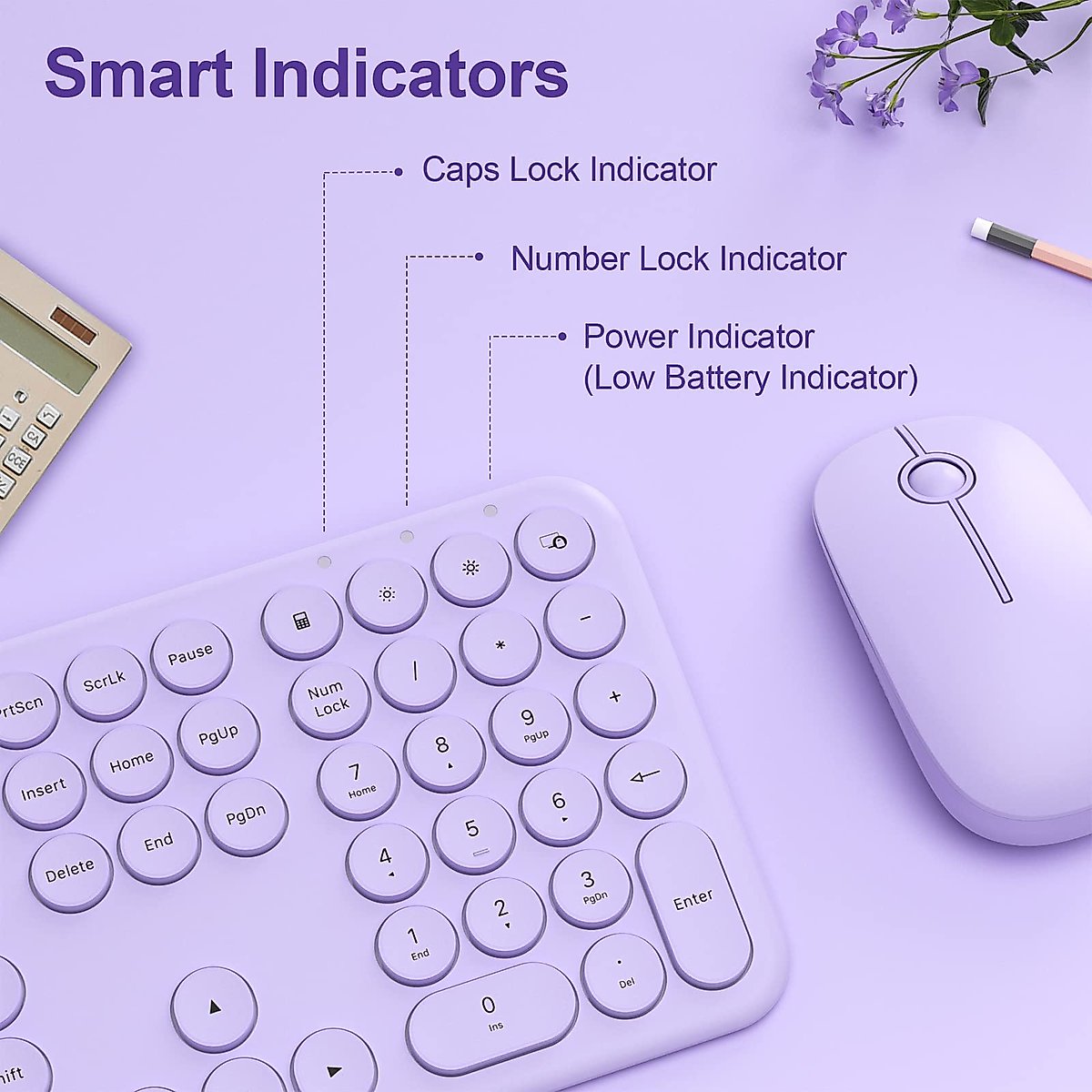 Wireless Keyboard and Mouse, XTREMTEC 2.4G Full Size Wireless Keyboard Mouse Combo - Ultra Slim Silent Cute Computer Keyboard with USB Receiver for Windows, OS, PC, Desktop, Mac, Tablet (Purple)