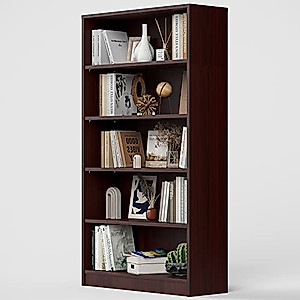 STARY 5 Shelf Bookcase Mahogany Tall Bookshelf for Bedroom 5 Tier Modern Wood Bookshelf 33" Wide 60" Tall
