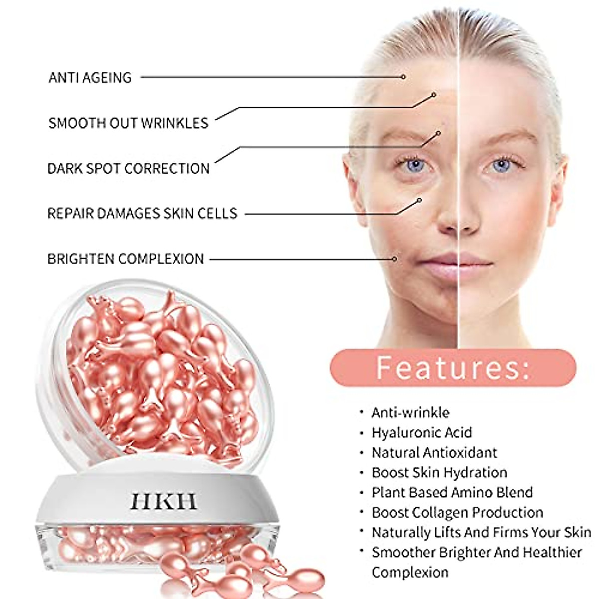 Vitamin C Serum for Face, Anti Aging Serum with Hyaluronic Acid Supplements, Vitamin E, Reduces Wrinkles, Dark Spot Remover for Face, Retinol Serum for Face, Face Serum for Women