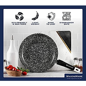 WaxonWare 11 Inch Ceramic Nonstick Frying Pan/Nonstick Skillet, Large Anti-Warp Non-Toxic PTFE PFOA Free Granite Nonstick Pan, Induction Cooking Compatible, Non-Stick Egg Frying Pan- STONETEC Series