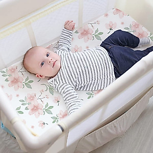 Pack n Play Sheets, BROLEX 2 Pack Mini Crib Sheets,Stretchy Portable Fitted Playard Sheet Set, Convertible Playard Mattress Cover,Ultra Soft Breathable Material,Pink Blossom