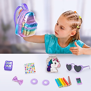 18 Inch Girl Doll Clothes and Accessories School Supplies Playset with Doll Clothes,School Bags, Sunglasses, Pencils, Pencil Sharpener, Notebooks, Phone, Hair Clip, Stickers （No Doll）
