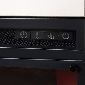 Bridgevine Home Modern 85 Inch Electric Fireplace TV Console. Accommodates TVs up to 95 inches. Fully Assembled. Poplar Solids and Okume Veneers. Jasmine Whitewash and Whiskey Finish.